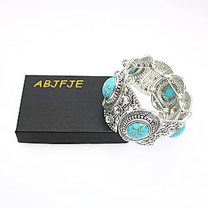 ABJFJE Fashion Imitation Turquoise Elastic Strands Bracelet Retro Bohemian Charm Statement Beaded Handmade Bracelet for Women Costume Jewelry