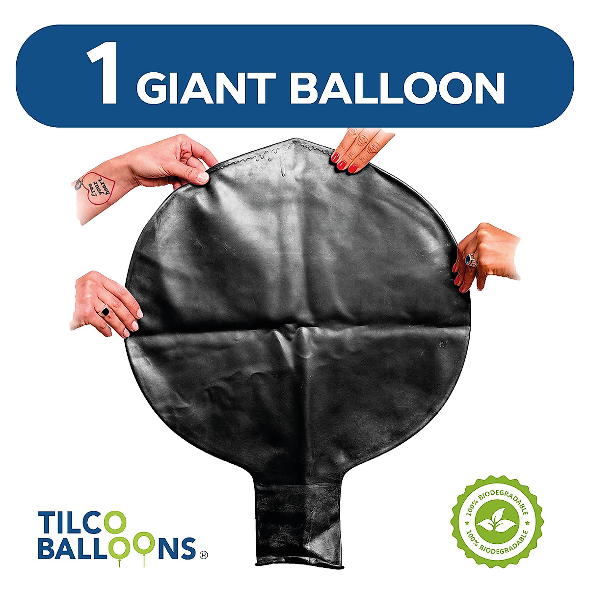TILCO BALLOONS | Giant Balloons Black 72 Inch Jumbo | Ready to Inflate With Air, Helium or Fill With Water | Decorate Your Birthday, Graduations, Events or Weddings | Balloon to Get Inside