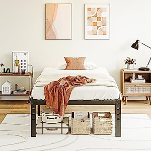 Nordicbed Twin Bed Frame 18 Inch, Heavy Duty Metal Frames with Steel Slats Support, Under Bed Storage, No Box Spring Needed, Noise Free, Easy Assembly, Black