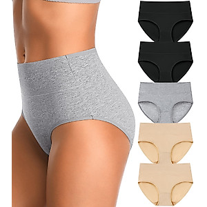 IROCUE High Waisted Underwear Cotton Brief Ladies Panties Full Coverage Breathable Tummy Control Underwear for Women Multipack-L