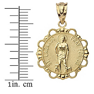 Saint Collection 14k Yellow Gold St Lazarus Pray For Us Religious Round Medal Pendant