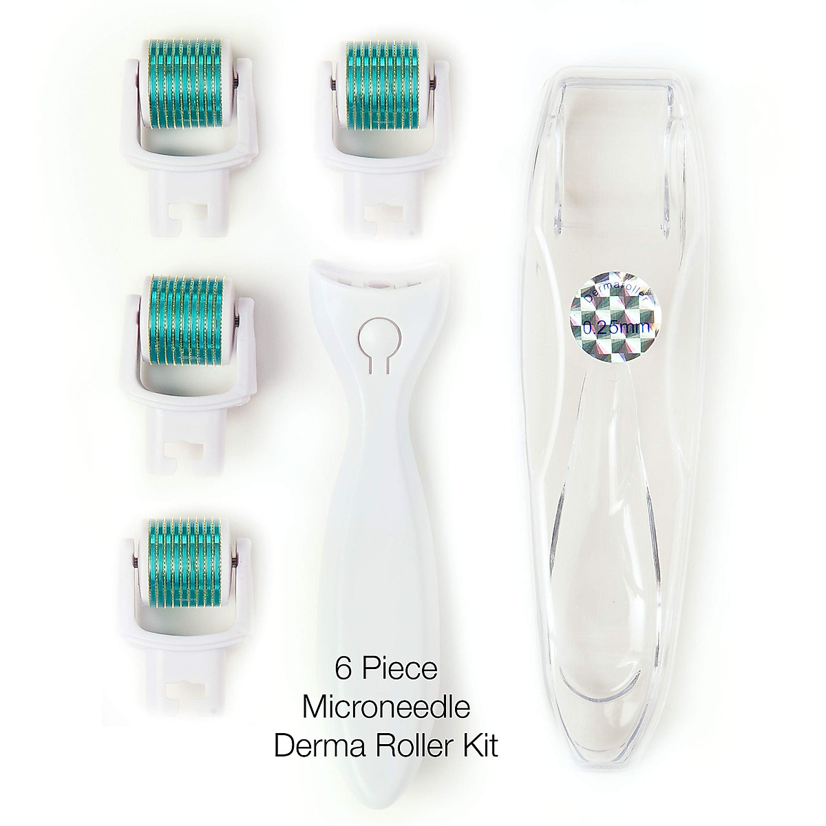Derma Roller Microneedle 6 Piece Kit [DERMAROLL by Prosper Beauty] Face Roller with 4 Replaceable Heads Exfoliation Microdermabrasion Micro Derma Skin Care Tool Dermaplaning Microneedling