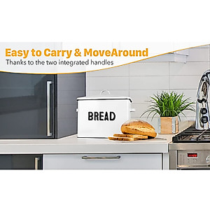 Granrosi Large Bread Box for Kitchen Countertop, Bread Storage Container, Breadbox, Bread Container, Bread Holder, Bread Keeper, Bread Boxes - Farmhouse Bread Box with Metal Lid - White
