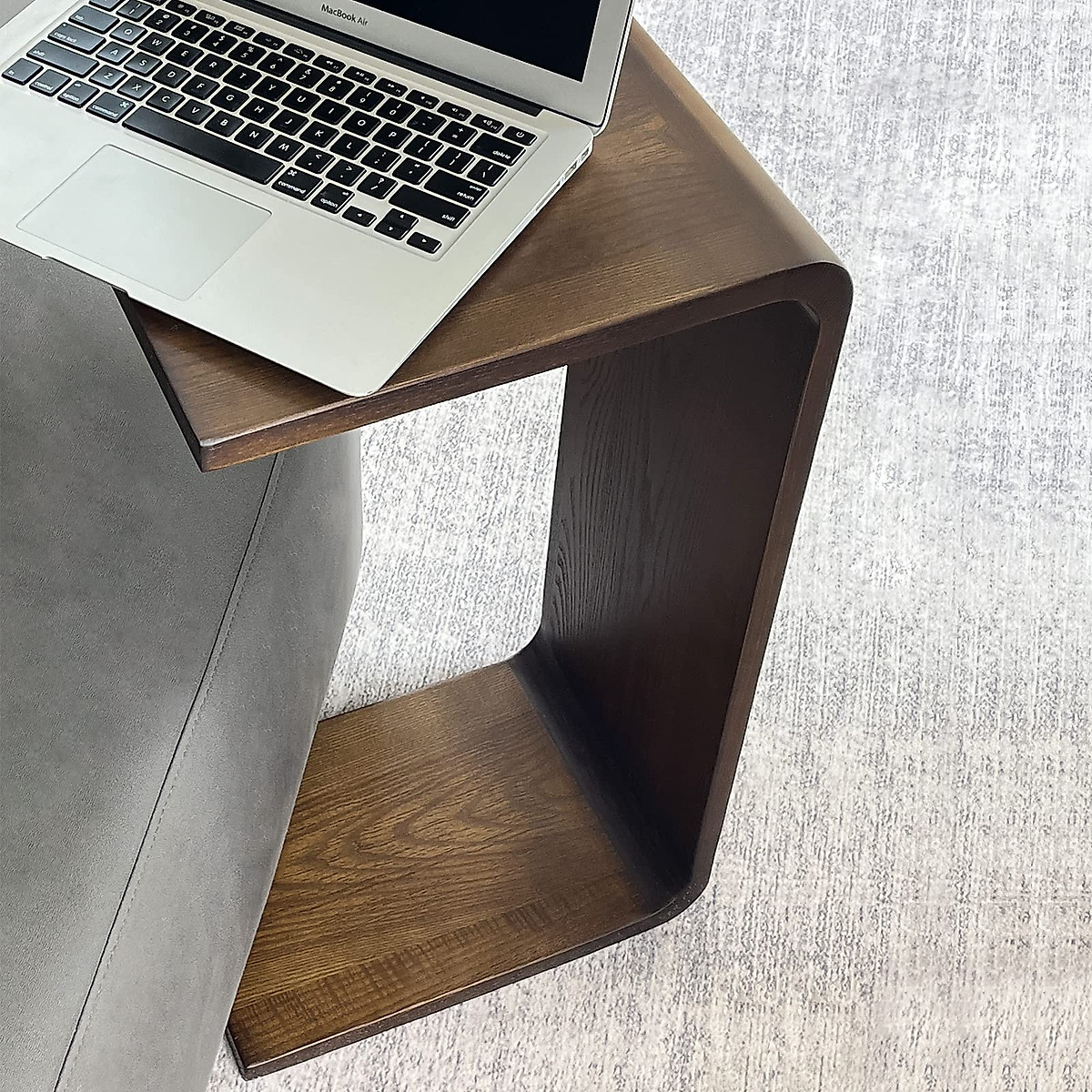 COZYMATIC Carlisha C-Shaped End Table Sofa Table Coffee Table Solid Wood Frame for Living Room Side Table for Bedroom, Walnut Brown