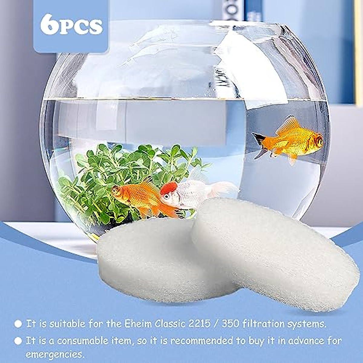 SHIGATSU Fine Filter Pads for Eheim Classic 350 2215 (6pcs)