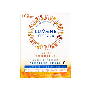 Lumene [Valo] Nordic-C Overnight Sleep Brightening Cream - Facial Moisturizer with Cloudberry, Vitamin C, and Hyaluronic Acid - Radiance-Boosting Vegan Skin Care (50 ml)