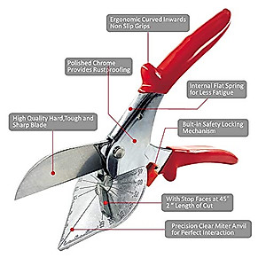 MIFUSE Miter Shears 53103 Quarter Round Cutting Tool with 45 to 135 Degree Adjustable Angle Block for Accurate Angle Cutting of Plastic, Rubber,Wood,Decorative Moldings,PVC,Tile Edges,Trim