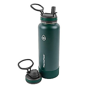 ThermoFlask Double Wall Vacuum Insulated Stainless Steel Water Bottle, 40 Ounce, 2-Pack, Ice Grey/Pine