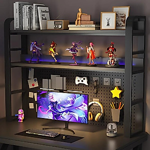 HOLMZCED 38 Inch Tabletop Desk Bookshelf, 2 Tiers Desktop Bookcase Modern Desk Shelf Organizer Display Shelf Rack Desk Storage Organizer Black for Bedroom Study Living Room Office School