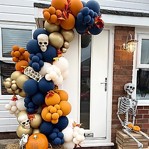 164Pcs Halloween Balloons Garland Kit for Halloween Party Decorations,Orange Apricot Off-White Balloons with Pumpkin Foil Balloons for Baby Shower Birthday Halloween Party