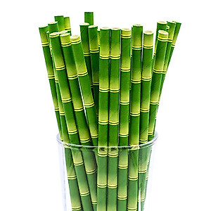 CTIGERS Bamboo Print Biodegradable Drinking Paper Straws for Party Box of 100