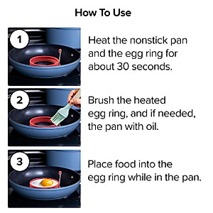 Nuwave Silicone Egg Rings, PFAS Free, Food-Grade, 4 Pcs, Non-Stick, 4”W x 0.75”D, Perfect Sized Eggs, Omelets, Mini Pancakes, Works on Frying Pans, Griddles & Electric Skillets, Oven & Dishwasher Safe