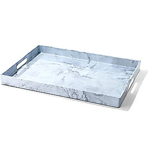 American Atelier Blue Gray Rectangular Serving Tray – Large 14 x 19 inch Decorative Platter w/Carry Handles in Gorgeous Marble Finish for Food, Drinks, Ottoman or Centerpiece, (1270750)
