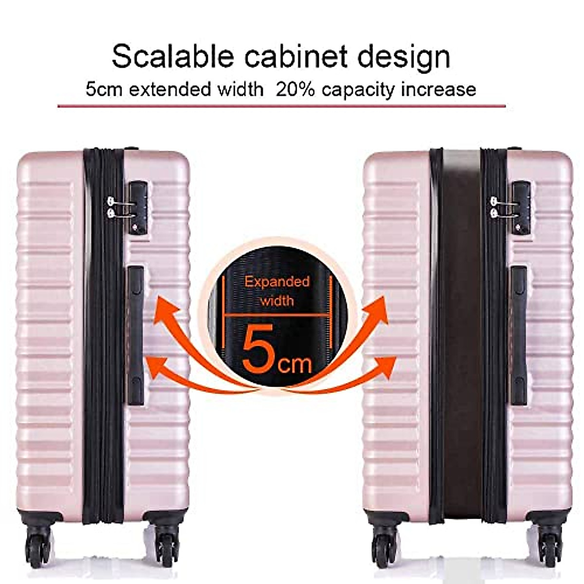 Apelila 4 Piece Luggage Sets,Expandable Travel Suitcase TSA Spinner Hardshell Lightweight w/Free Suitcase Cover& Hanger (Rose Gold With TSA Lock And Zipper Expansion)