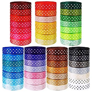 Winlyn 48 Rolls 48 Colors Solid Grosgrain Ribbons Rolls Fabric Ribbons Multicolor Ribbons Decorative Ribbons