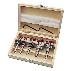Rowiz 5Pcs 15-35mm Professional Forstner Drill Bit Set with Storage Case, High Carbon Steel Round Shank Woodworking Hole Saw Wood Cutter Auger Opener Drilling Wood Plastic Plywood
