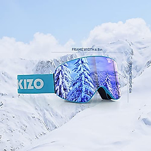 Dizokizo Ski Goggles Cylindrical Skiing Snowboard Lens Anti-fog 100% UV Protection Triple Breathable Foams Embossed Strap for Women Men REVO Blue