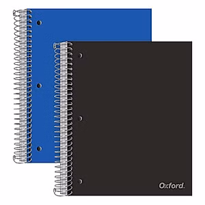 Oxford Spiral Notebooks, 5 Subject, College Ruled Paper, Durable Plastic Cover, 200 Sheets, 5 Divider Pockets, 2 per Pack (10388)