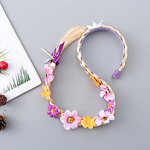 Tatibana Princess Dress up Wigs, Princess Rapunzel Long Braided Wig Headbands with Tiara Flowers Adorn for Girls Costume Accessories, 29 Inch