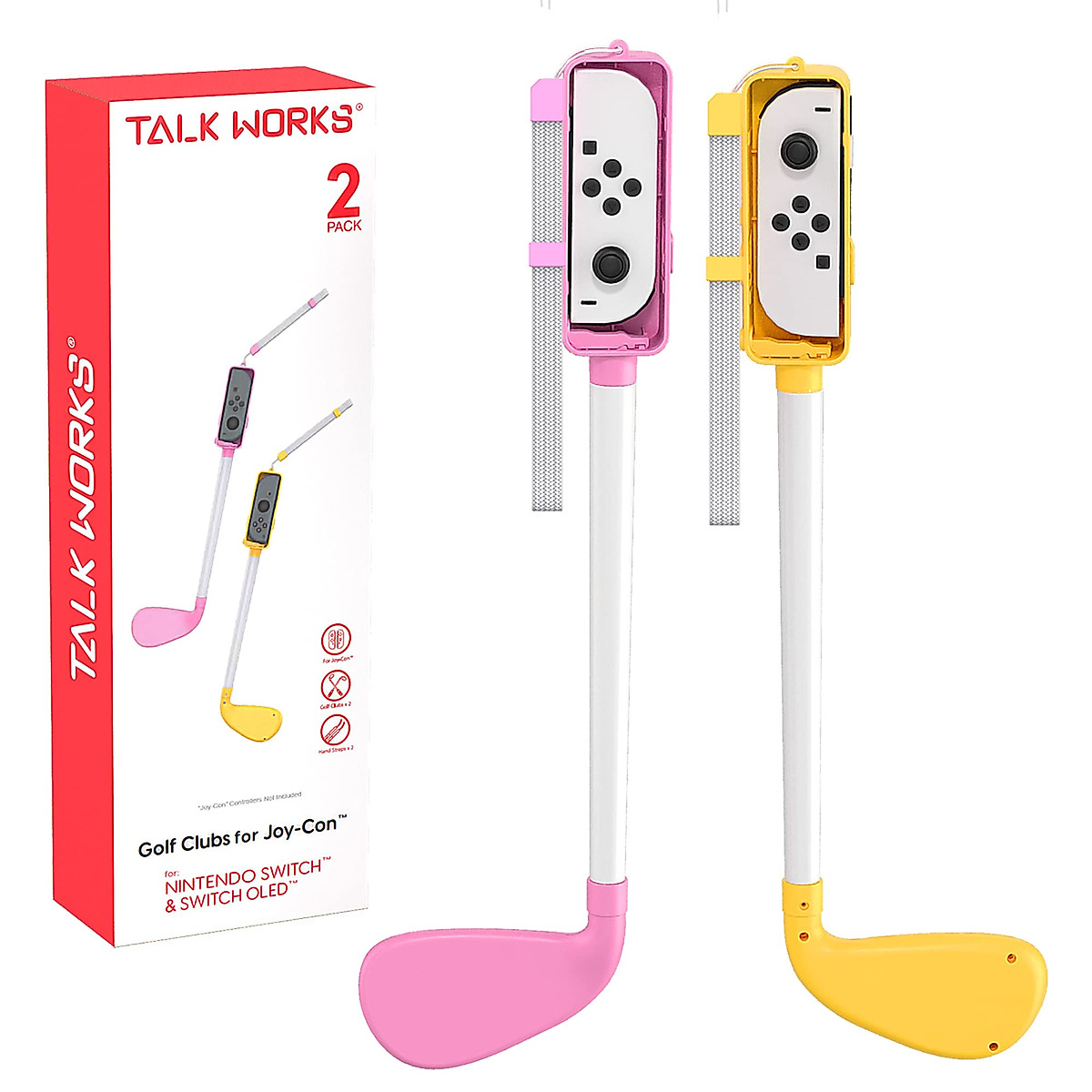 TALK WORKS Golf Clubs for Nintendo Switch Joy-Con Controllers, 2 Pack - Switch Games Accessories Joy Con Controller Grip Holder for Mario Golf - Lightweight, Adjustable Straps - Mario Red/Luigi Green