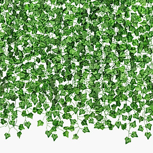 CQURE 18 Pack 126Ft Artificial Ivy Garland, Fake Vines UV Resistant Greenery Leaves Fake Plants Hanging Aesthetic Vines for Home Bedroom Party Garden Wall Room Decor