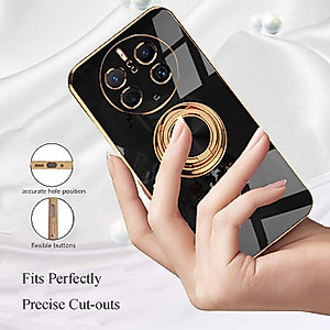 Yarxiawin Compatible with Huawei Mate 50 Pro Case with Ring Holder Pink, Aesthetic Huawei Mate 50 Pro Phone Case Silicone Soft TPU Slim Cover Shockproof Luxury with Kickstand (Black)