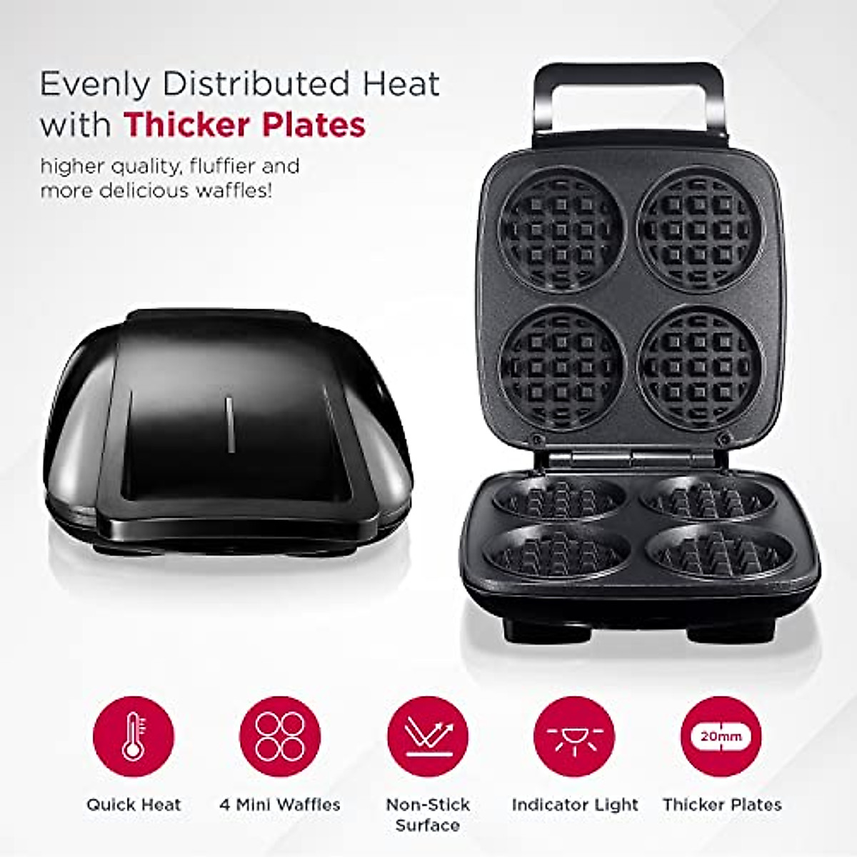 mywaffle Classic Waffle & Chaffle Maker - For Breakfast, Churro, Keto, Belgian and Dessert Waffles - Non-Stick Surface, Extra Deep Plates and Easy to Clean, Perfect for Individuals and Families