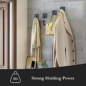 Docrok 6 Pack Stainless Steel Heavy Duty Adhesive Towel Hooks for Bathrooms, Kitchen Towel Hooks, Waterproof Bathroom Hooks for Towels, Wall Hooks for Hanging, Adhesive Shower Coat Hook, Black