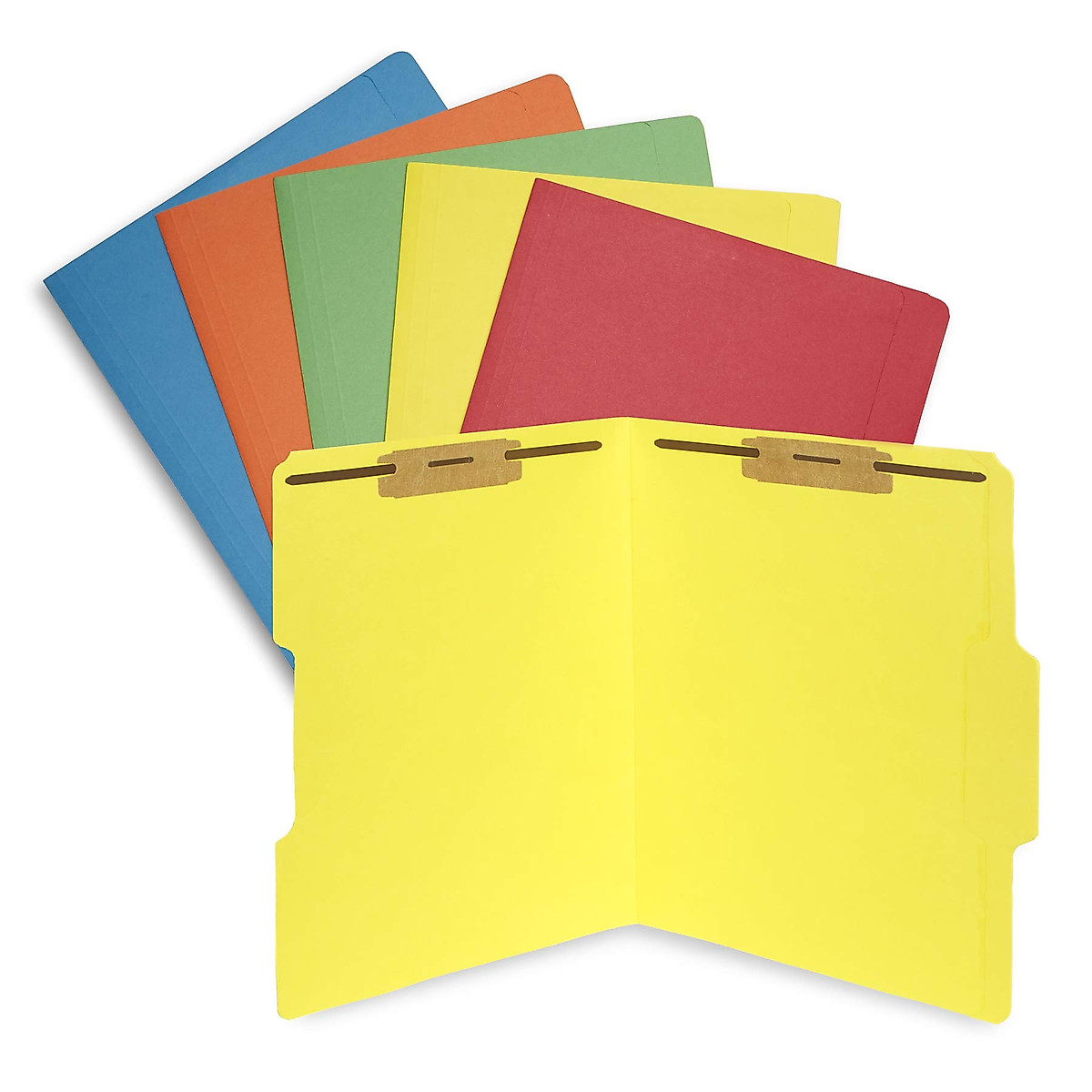 50 Assorted Color Fastener File Folders - Durable 2-Prong