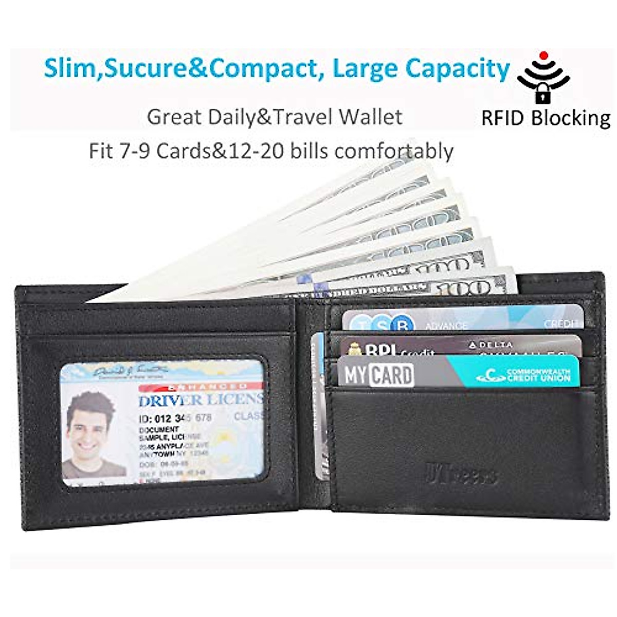 UTreers Bifold Wallets for Men Card Genuine Leather Front Pocket Wallet with Keychain Ring