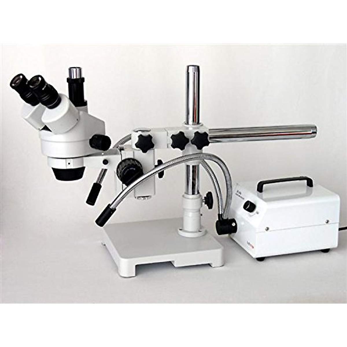 Amscope HL150-AY 150W Fiber Optic Dual Gooseneck Microscope Light Illuminator, Black