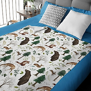 HawSkgFub Woodland Forest Animals Baby Blanket Boys Gift, Pine Tree Bear Fox Deer Leaf Flannel Fleece Nursery Bed Swaddling Blankets, Soft Lightweight Newborn Infant Kids Toddler Crib Bedding 30 x 40
