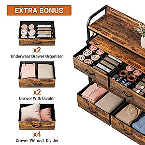 Lulive 8 Drawer Dresser with Shelves, Chest of Drawers for Bedroom with Side Pockets and Hooks, Fabric Storage Tower Organizer for Nursery, Hallway, Closet, Wood Top (Rustic Brown)