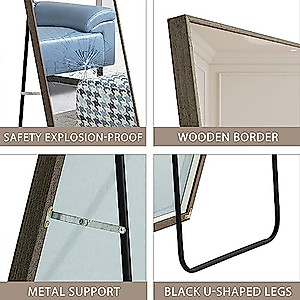 WIIS' IDEA Full Length Floor Mirror, Full Body Standing Mirror, Alu Free Dressing Mirror Standing, Hanging or Leaning Against Wall Mirror for Bedroom, Living Room (Grey, 65”x23-Wood)