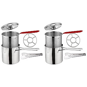 DOITOOL 2 Sets Stainless Steel Fryer Mini Airfryer Outdoor Griddle Stainless Wok French Fries Drain Basket Onion Ring Fryer Pasta Skimmer Deep Fryer Pot Frying Basket Fry Basket Fried
