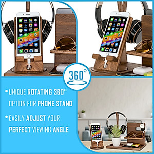 Gladsico Handmade Desk Organizer with Headphone Stand, Rotating Phone Stand, Accessories Organizer - Gift Ideas for Men, Women on Birthday, Anniversary, Fathers Day, Mother Day, Christmas