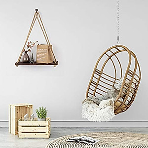 NANARDOSO Hanging Shelves for Wall, Rustic Hanging Plant Shelf Swing Rope Window Wood Floating Shelf for Bedroom Living Room Bathroom Kitchen, Set of 4