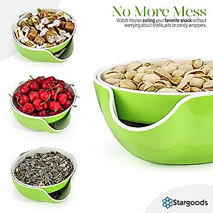 Pistachio Bowl, Snack Serving Dish, Double Peanut Bowl with Nut Seeds Shell Candy Storage, Green