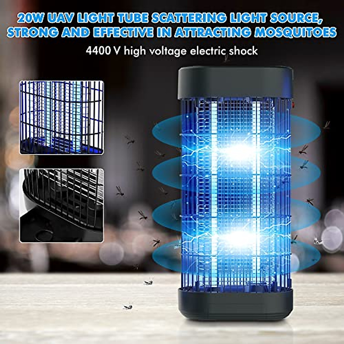 AMUFER Bug Zapper Indoor,Electric Mosquito Zapper with 20W UV Light,4400V Powerful Electric Shock Mosquito Trap, Fly Zapper(Black)