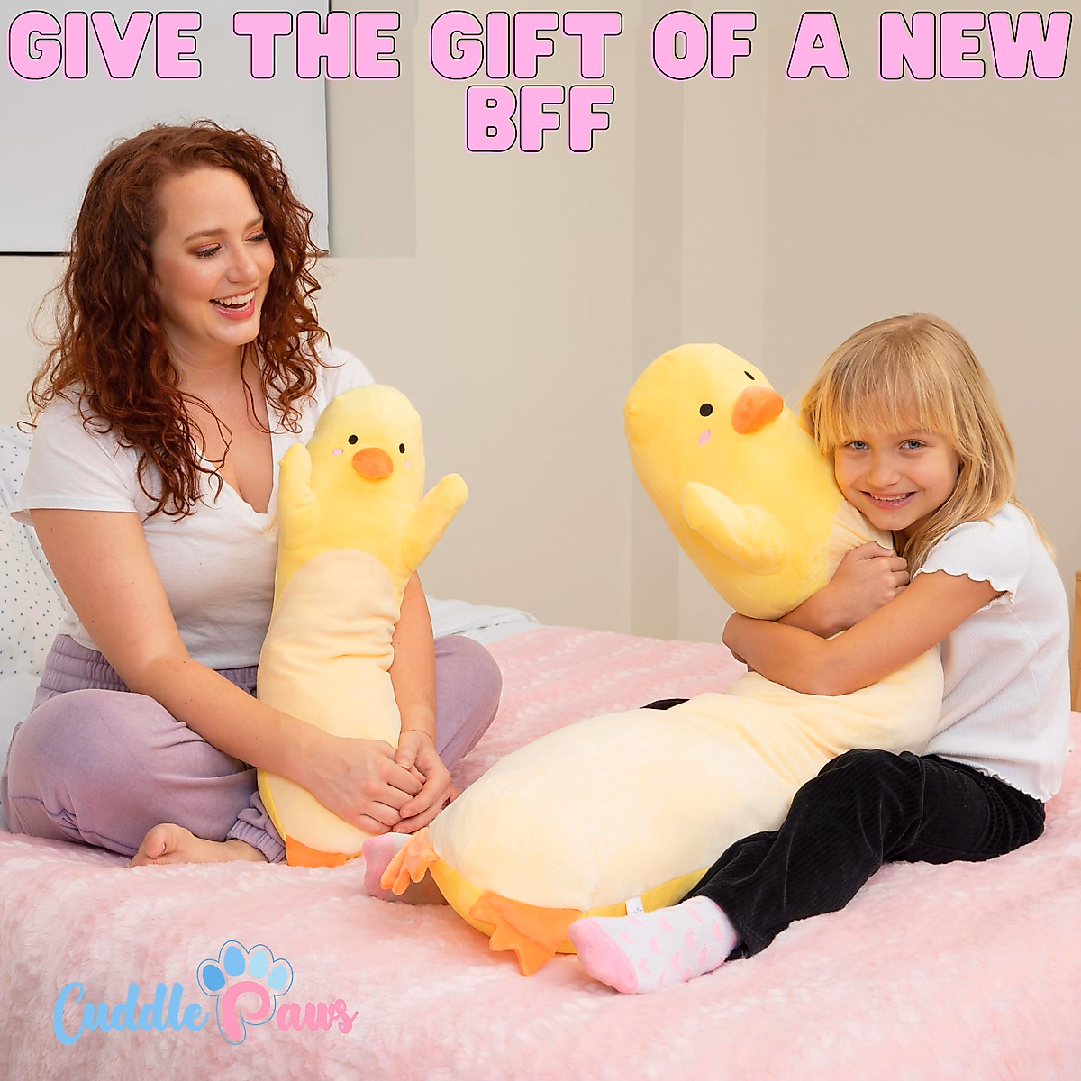 Cuddle Paws Stuffed Animal Duck Body Pillow – Soft Plush Toy & Throw Pillow for Kids, Large (47 Inches), Soft Plushies Stuff Gift for Girls
