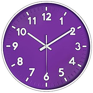 12 Inch 3D Number Modern Wall Clock,Round Bright Colorful Dial,Non Ticking Silent Quartz Battery Operated Wall Clocks,Easy to Read Simple Style Decor Clock for Bedroom,Kitchen,LivingRoom(Purple)
