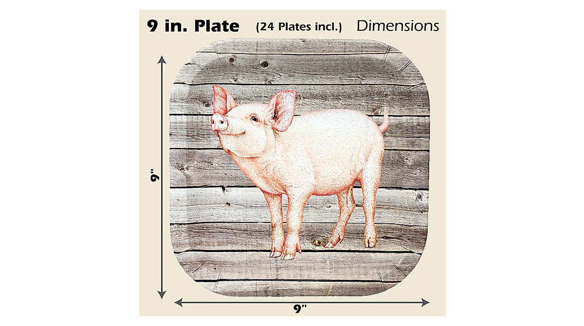 Havercamp 9-inch Pig Plates on Barnwood | Rustic Farm Party Supplies