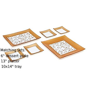 GAC Tempered Glass Oval Platter Serving Tray and Decorative Plate Unbreakable - Chip Resistant - Oven Proof - Microwave Safe - Dishwasher Safe - Stackable (gold)