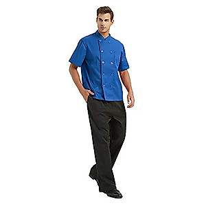 TOPTIE 2 Pack Unisex Short Sleeve Chef Coat Jacket, Royal Blue/Red