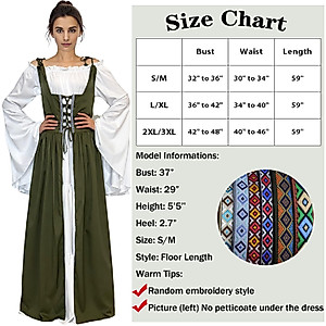 WYZJL Renaissance Dress Women Medieval Dress Ren Faire Costume Renaissance Overdress Outfit Irish Dress Halloween Costume, Burgundy S/M