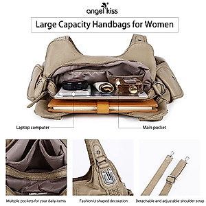 Angelkiss Purses and Handbags for Women Washed Vegan Leather Crossbody Hobo Satchel Shoulder Tote Purse L.BROWN