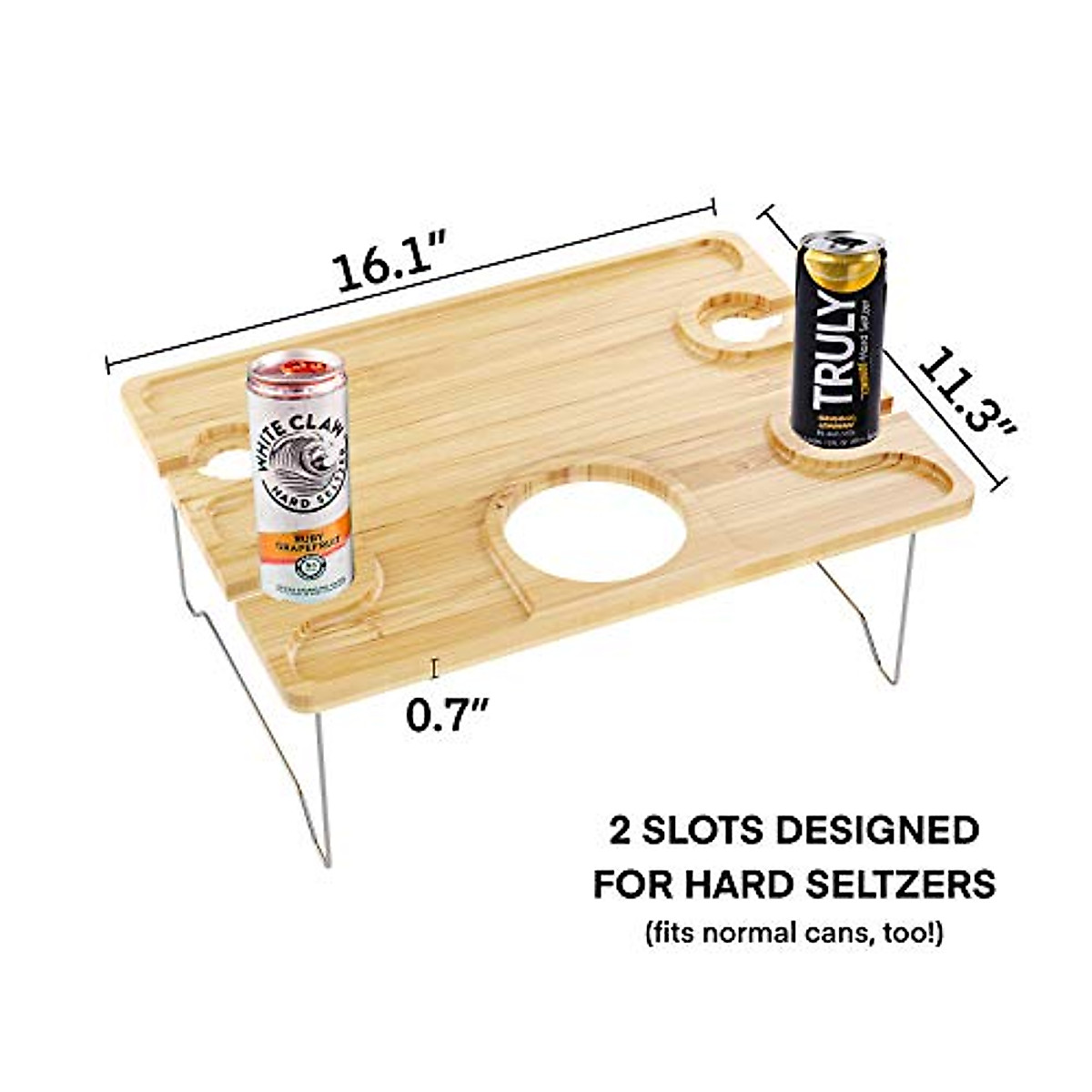 Comfort Theory Bamboo Wine Picnic Table | Collapsible Tray for Indoor & Outdoor Use | Perfect Wine Lover Gift | Folding Table with Wine Glass & Hard Seltzer Can Holders | Wine & Cheese Server