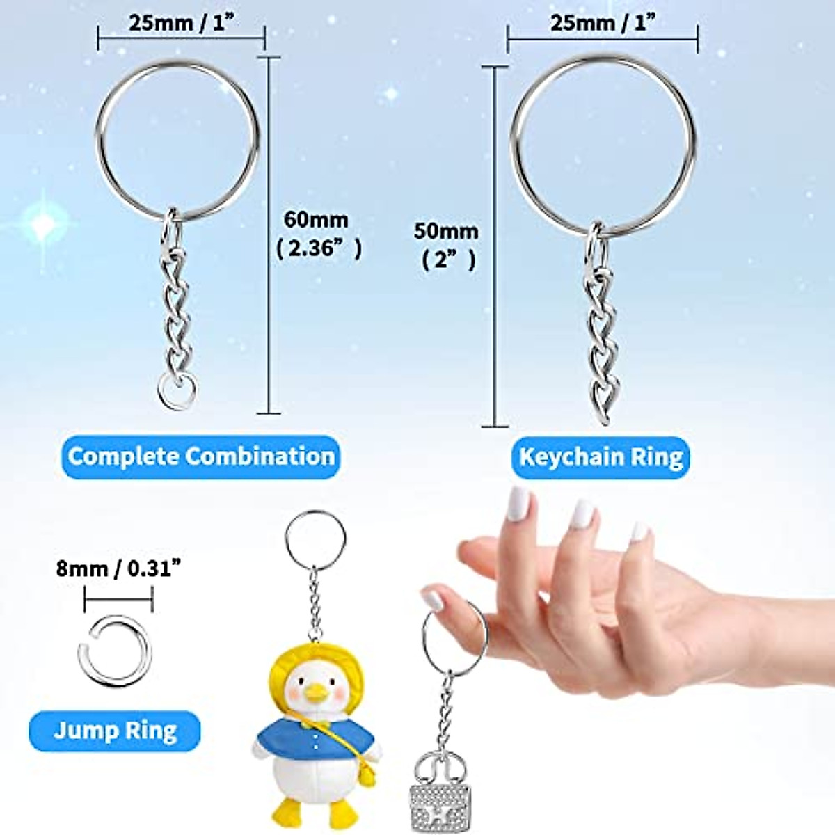 Keychain Making Supplies, Paxcoo 50Pcs Keychains with Chain and 50 Pcs Jump Rings, Keychain Rings Kit Keychain Findings Bulk for Keychain Making DIY Crafts