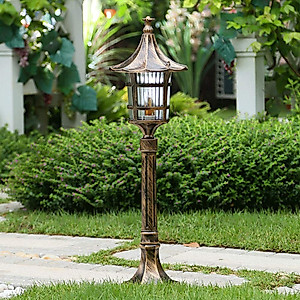 ZZYJYALG Rustic Lawn Light Outdoor Villa Garden Fence Courtyard Waterproof E27 Floor Lantern Home European Landscape Streetlight Creative Umbrella Design Aluminum Pathway Post Pole Lighting Fixture