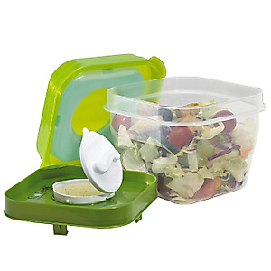 Fit & Fresh Salad Shaker Reusable Plastic Container with Dressing Dispenser and Ice Pack, Healthy Lunch Box Set, 4-Cup Capacity, BPA-Free